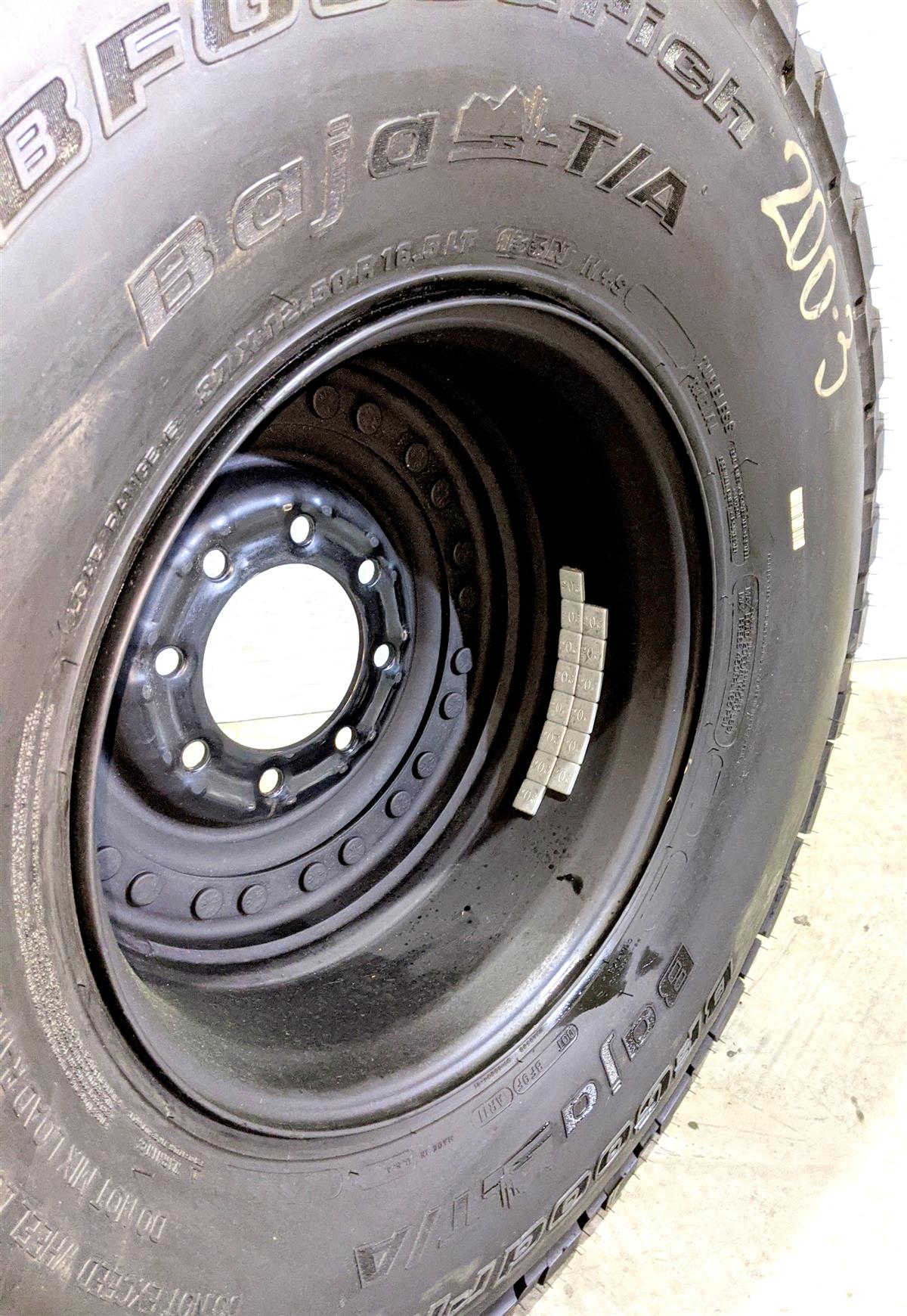 BF Goodrich Baja T/A 37X12.50R16.5LT Radial Tire Mounted on 24 Bolt Rim 100% Tread HMMWV